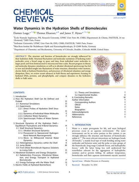 Pdf Water Dynamics In The Hydration Shells Of Biomolecules