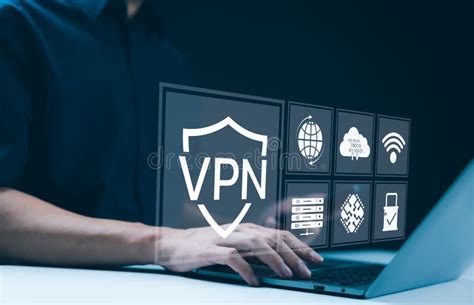 Vpn Virtual Private Network Protocol Concept A Person Using Laptop