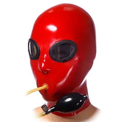 Red Latex Hood Inflatable Gag Rubber Mask Experience Suffocation Fetish