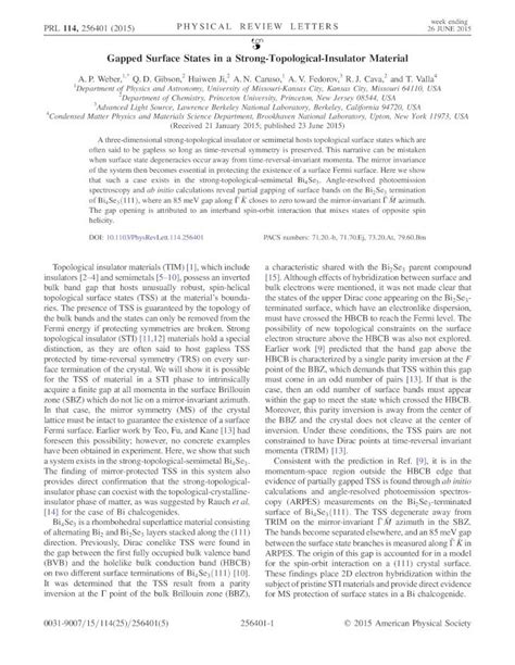 Pdf Gapped Surface States In A Strong Topological Insulator