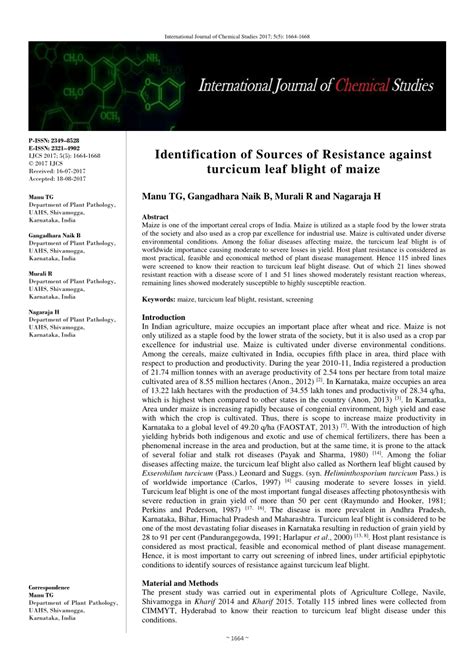 Pdf Identification Of Sources Of Resistance Against Turcicum Leaf Blight Of Maize
