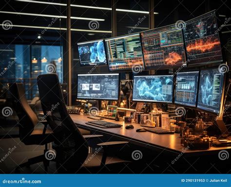 Innovative Office With Multiple Screens And Data Stock Illustration Illustration Of Generativ