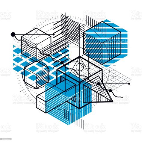 추상적인 아이소메트릭 라인 배경 벡터 일러스트 레이 션 큐브 육각형 사각형 사각형 및 다른 추상 요소 만든 템플릿 0명에 대한 스톡 벡터 아트 및 기타 이미지 Istock