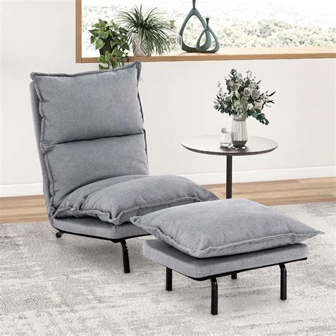 Giantex Accent Chair With Ottoman Gray Upholstered Lazy Sofa Chair