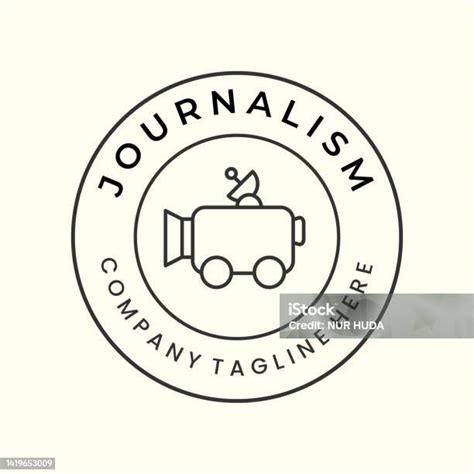 선형 및 엠블럼 스타일 심볼 벡터 아이콘 디자인이있는 저널리즘 카메라 뉴스 템플릿 일러스트레이션 Live Event에 대한 스톡