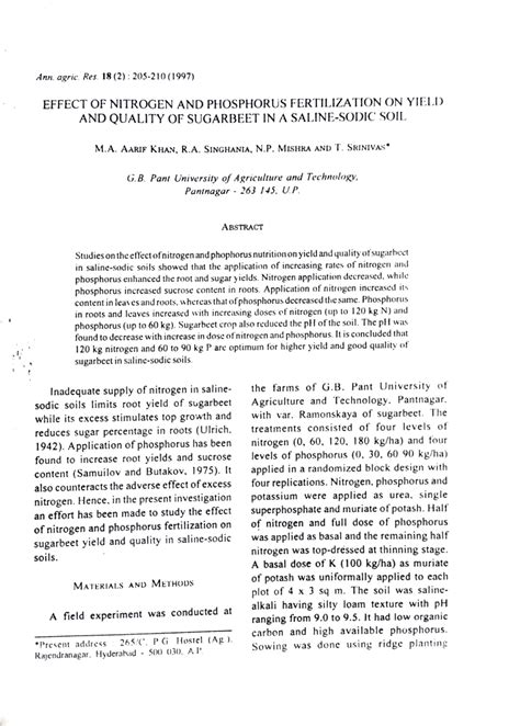 Pdf Effect Of Nitrogen And Phosphorus Fertilization On Yield And Quality Of Sugarbeet In A
