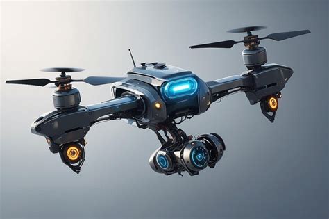 Futuristic Drone Android Flying Robot Copter In Fictional Flat Design Premium Ai Generated Image