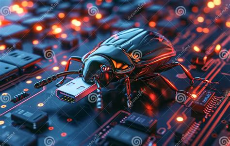 a conceptual image of a bugshaped usb drive inserting itself into a
