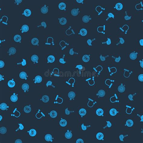 Set Bicycle Lock Helmet And Stopwatch On Seamless Pattern Vector Stock Illustration
