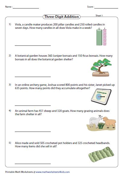Addition Word Problems Worksheets