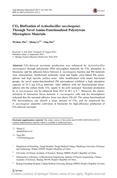 Co2 Biofixation Of Actinobacillus Succinogenes Through Novel Amine Functionalized Polystyrene