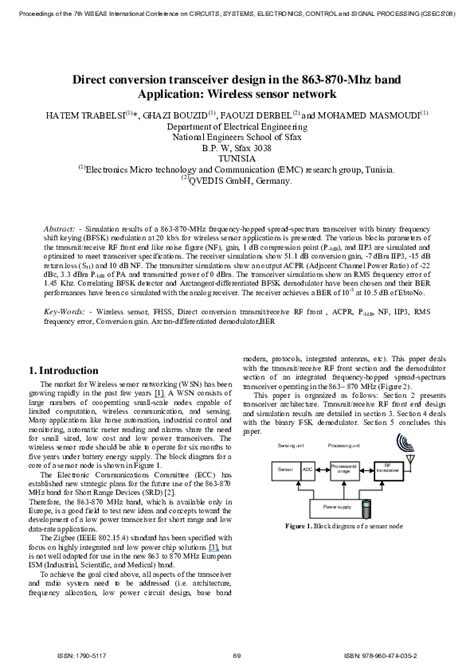 Pdf Direct Conversion Transceiver Design In The 863 870 Mhz Band Application Wireless Sensor