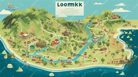 Lombok Island Tourist Destination Map Illustration Premium Ai