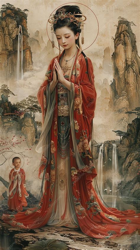 Premium Photo The Painting Of The Chinese Guanyin Bodhisattva Sitting