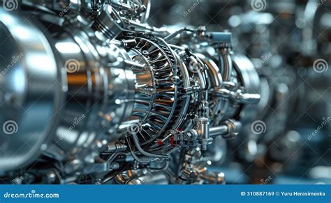 Detailed View Of A Modern Engine Being Manufactured In A High Tech Factory Setting Stock