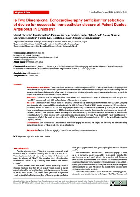Pdf Is Two Dimensional Echocardiography Sufficient For Selection Of Device For Successful