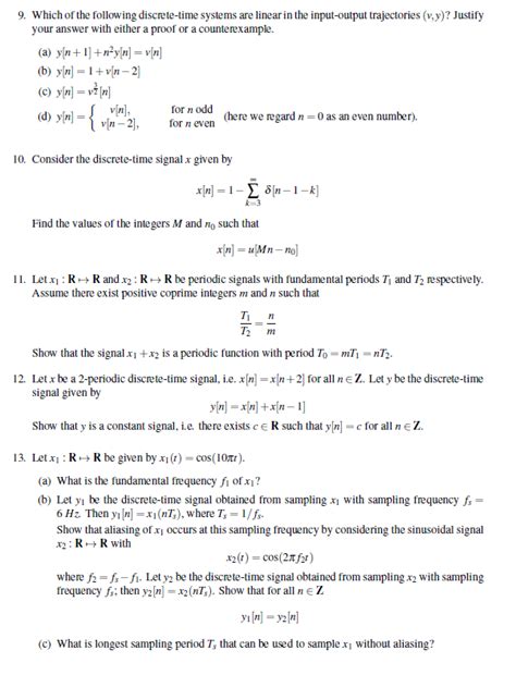 Solved 9 Which Of The Following Discrete Time Systems Are
