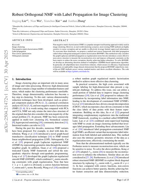 Pdf Robust Orthogonal Nmf With Label Propagation For Image Clustering