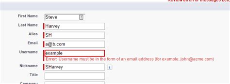 validation user email and username discrepancy salesforce stack