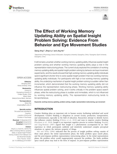 pdf the effect of working memory updating ability on spatial insight