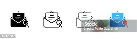 Saerch 메일 라인 아이콘입니다 편지 봉투 돋보기 문자 우편 서신 편지 메시지 통신 개념입니다 선에 있는 벡터 아이콘 흰색 배경에 검은색과 화려한 스타일 0명에 대한