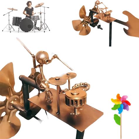Handmade Metal Drummer Windmilldrummer Windmill Garden Decoration Art Figurine Fun Wind