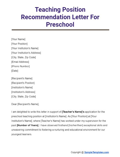 Free 9 Sample Teaching Position Recommendation Letter Templates In Ms Word