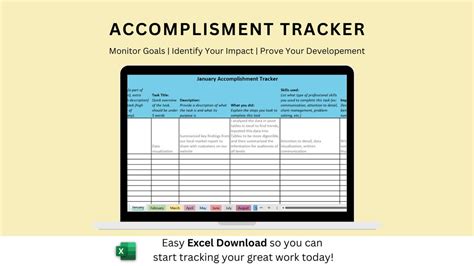 Accomplishment Tracker Excel Template Download Organize Etsy