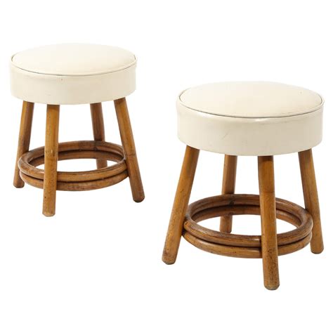 Pair Of Round Midcentury Stools Bamboo Curved Minimal Italian Design