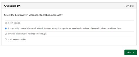 Solved Question 19 0 4 Pts Select The Best Answer According