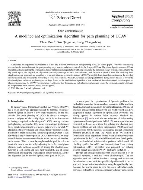 Pdf A Modified Ant Optimization Algorithm For Path Planning Of Ucav