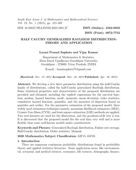 Pdf Half Cauchy Generalized Rayleigh Distribution Theory And Application