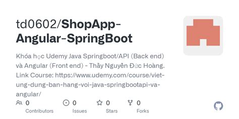 Github Td Shopapp Angular Springboot Kh A H C Udemy Java Springboot Api Back End V