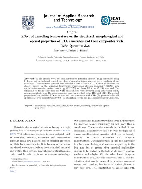 Pdf Effect Of Annealing Temperature On The Structural Morphological And Optical Properties Of