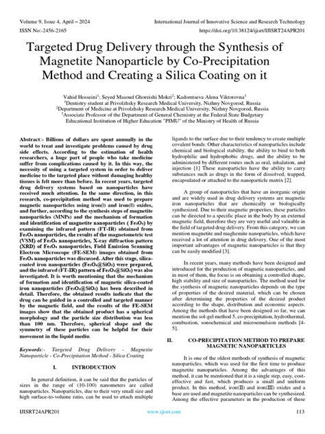 Targeted Drug Delivery Through The Synthesis Of Magnetite Nanoparticle