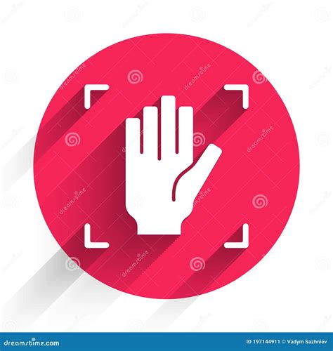 White Palm Print Recognition Icon Isolated With Long Shadow Biometric Hand Scan Fingerprint