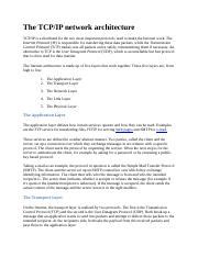 TCP IP Architecture Doc The TCP IP Network Architecture TCP IP Is A Shorthand For The Two Most