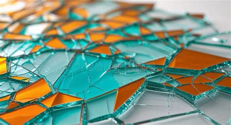 Cracked Glass Surface Creating Geometric Design With Striking Orange