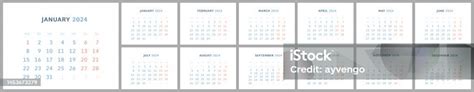 현대적인 미니멀리스트 스타일의 2024년 월 분기별 달력 템플릿입니다 한 주가 월요일에 시작됩니다 12 개월 세트 기업 플래너 템플릿입니다 가로 형식 인쇄할 준비가