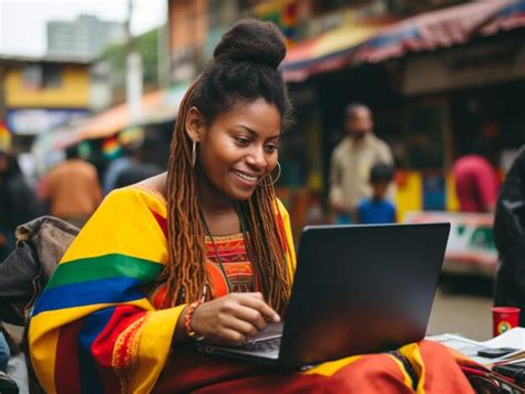 Premium Photo Woman From Colombia Working On A Laptop In A Vibrant