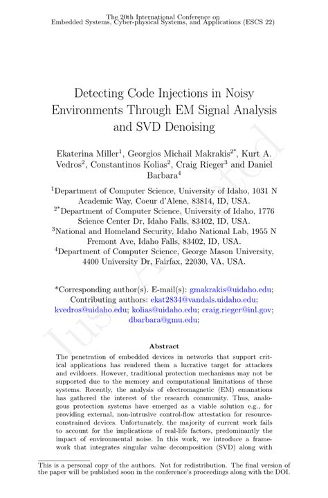 pdf detecting code injections in noisy environments through em signal