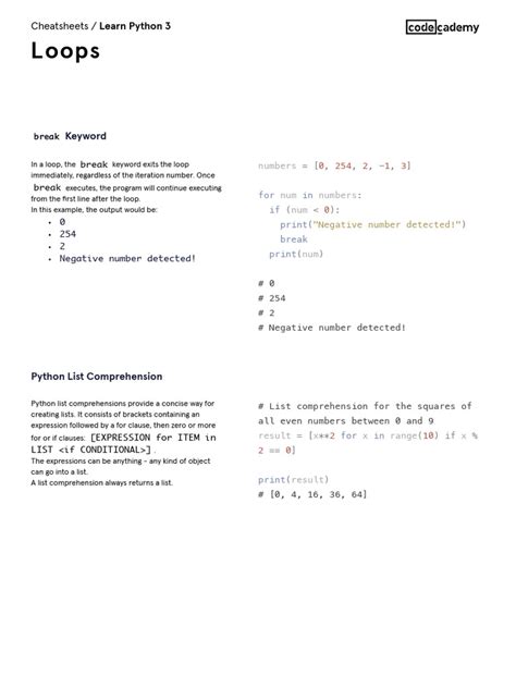 Learn Python 3 Loops Cheatsheet Codecademy Pdf Control Flow