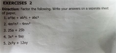 solved exercises 2 direction factor the following write your answers