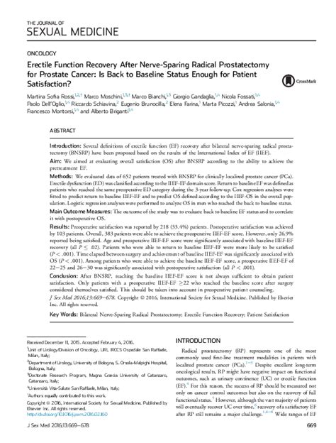 Pdf Erectile Function Recovery After Nerve Sparing Radical