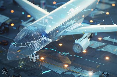 A Hightech Visualization Of An Airplane Overlaid With Digital
