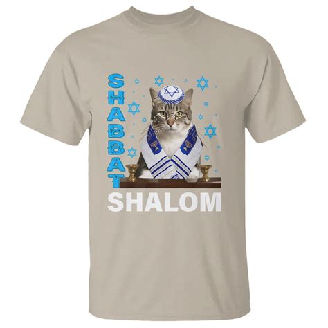 Passover Cat Lover T Shirt Shabbat Shalom Cute Jewish Cat Ts09 Sand