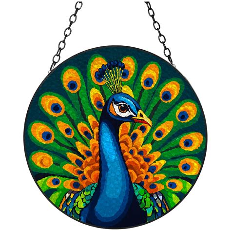 Peacock Stained Glass Suncatcher Colored Handmade Window Hangings Glass