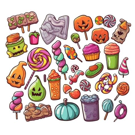 A Set Of Cartoon Halloween Candy And Sweets Generative Ai Premium Ai