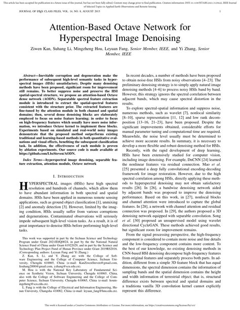 Pdf Attention Based Octave Network For Hyperspectral Image Denoising