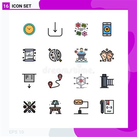 16 User Interface Flat Color Filled Line Pack Of Modern Signs And